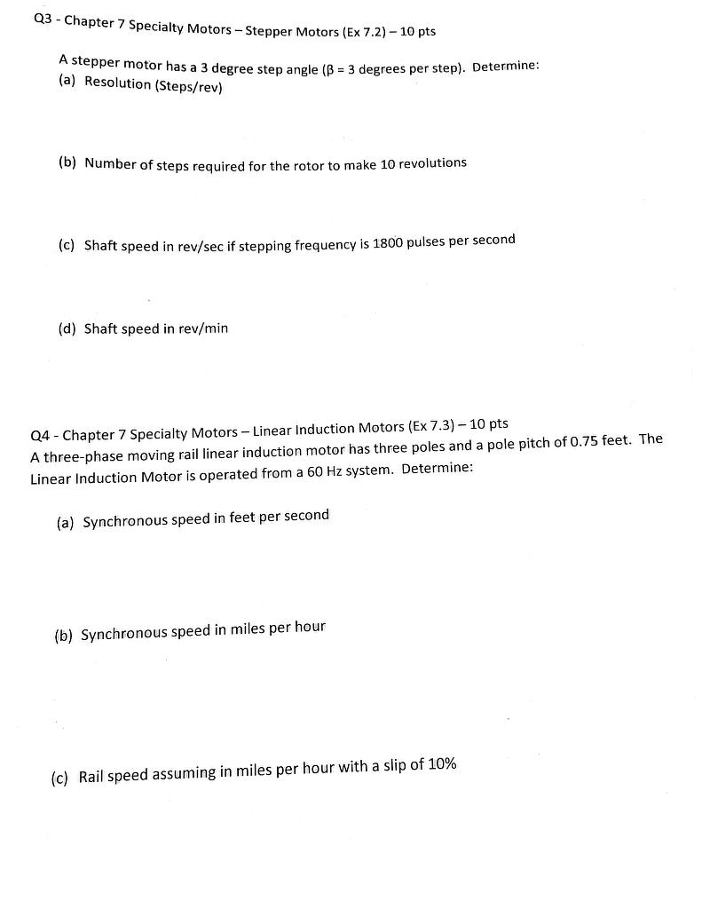 Solved Q3 - Chapter 7 Specialty Motors - Stepper Motors (Ex | Chegg.com