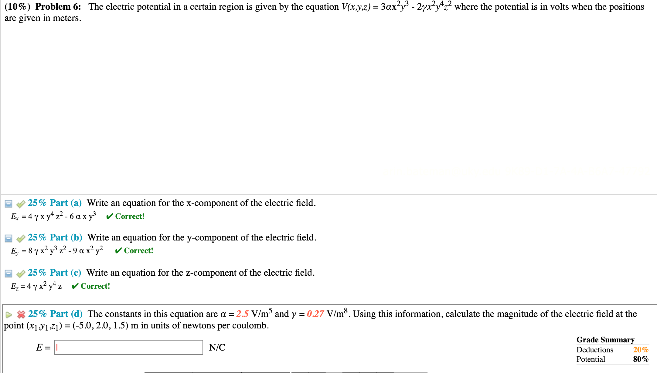 Solved (10\%) Problem 6: The electric potential in a certain | Chegg.com