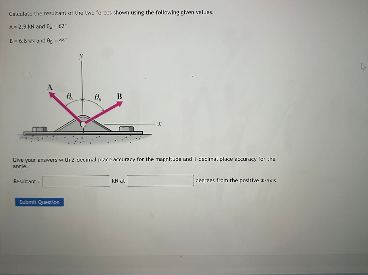 Solved Calculate the resultant of the two forces shown using | Chegg.com