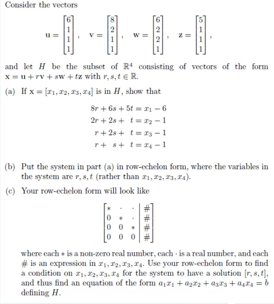 Solved Consider the vectors | Chegg.com