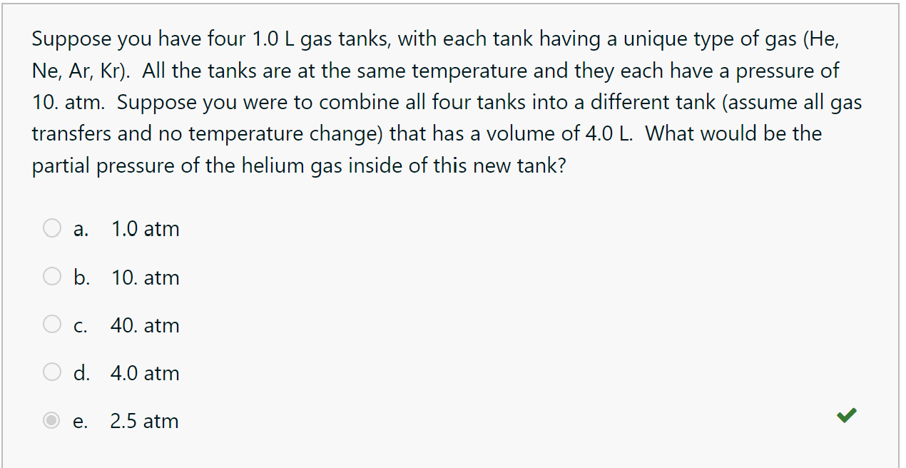 Solved Suppose you have four 1.0 L gas tanks, with each tank | Chegg.com