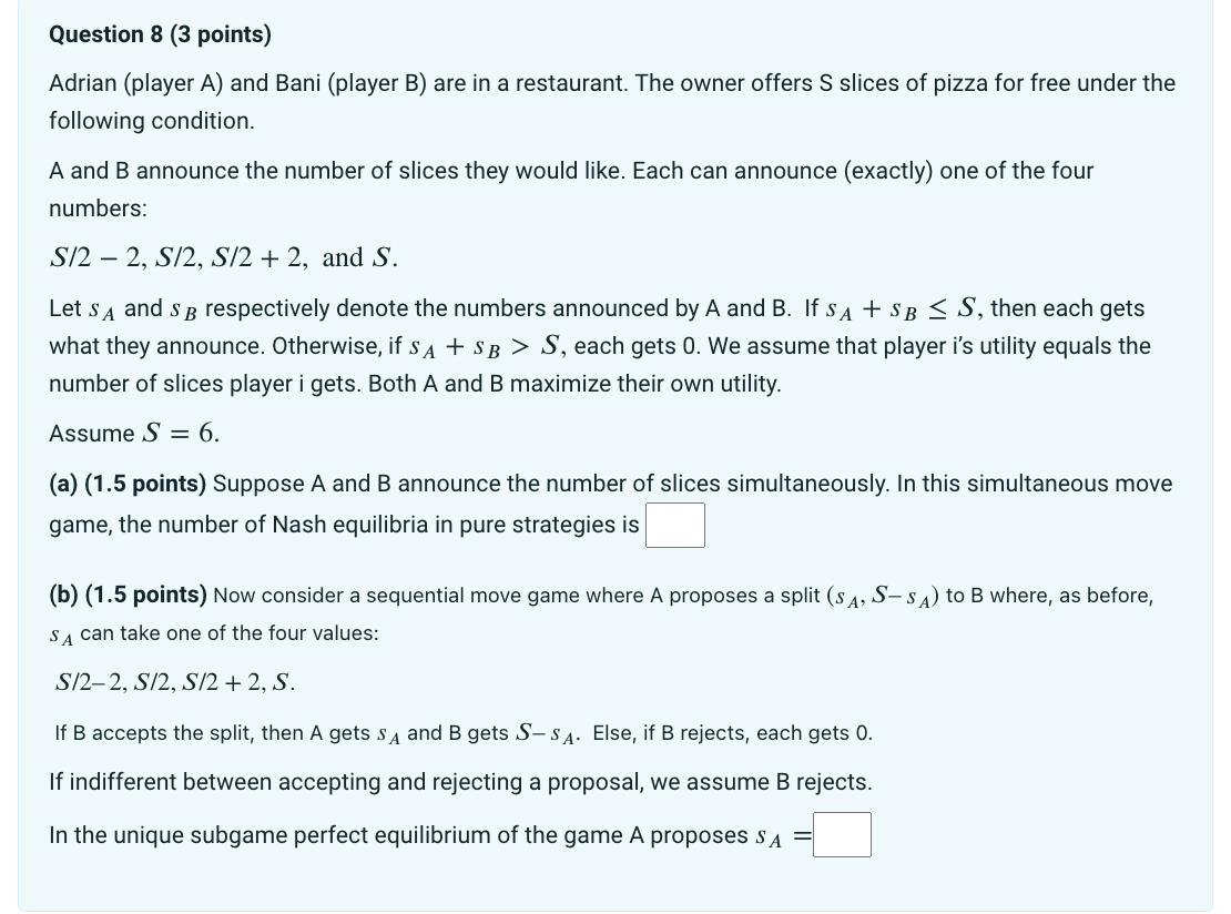 Solved Question 8 (3 points) Adrian (player A) and Bani | Chegg.com
