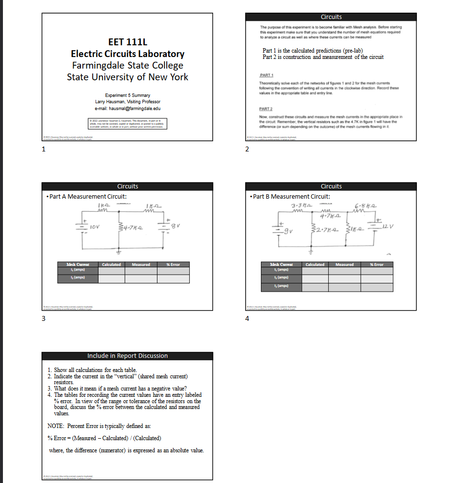 Solved CircuitsThe purpose of this experiment is to become | Chegg.com