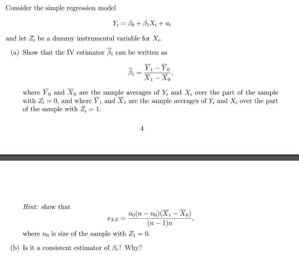 Solved Consider the simple regression model Y; = Bo + B1X; + | Chegg.com