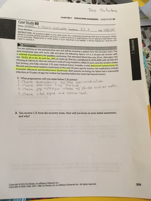 Solved Due Satucos CHAPTER7 ENDOCRINE DISORDERS CASE STUDY | Chegg.com