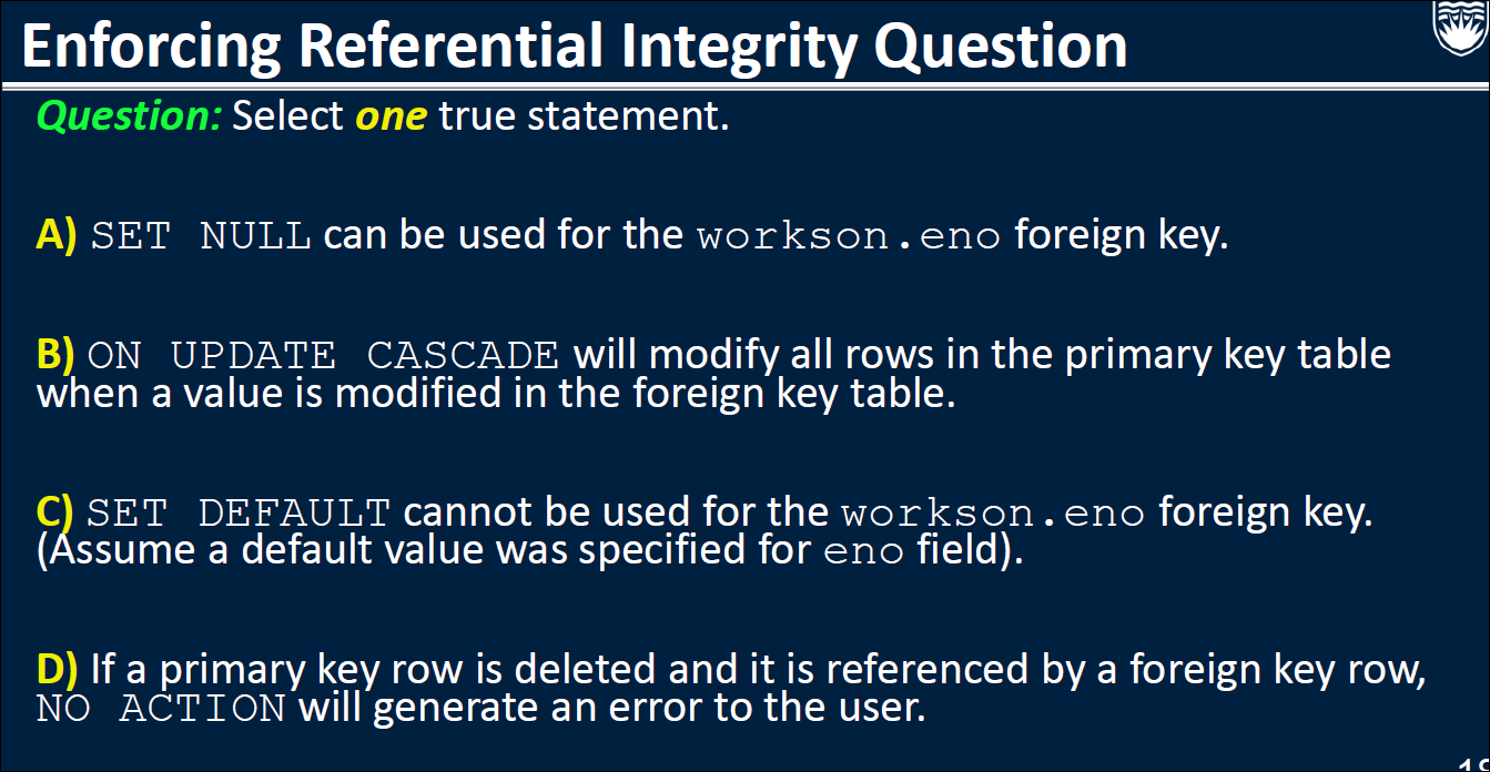 Solved Enforcing Referential Integrity Question Question: | Chegg.com Solved Enforcing Referential Integrity Question Question: | Chegg.com