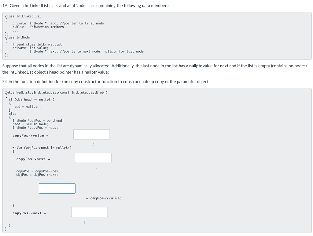 Solved 1A: Given a IntLinkedList class and a IntNode class | Chegg.com