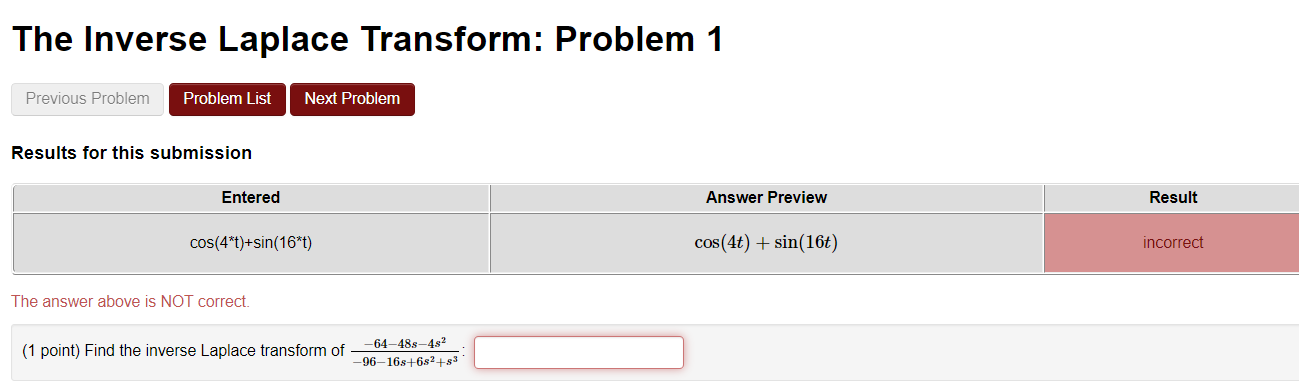 Solved The Inverse Laplace Transform: Problem 1 Previous | Chegg.com
