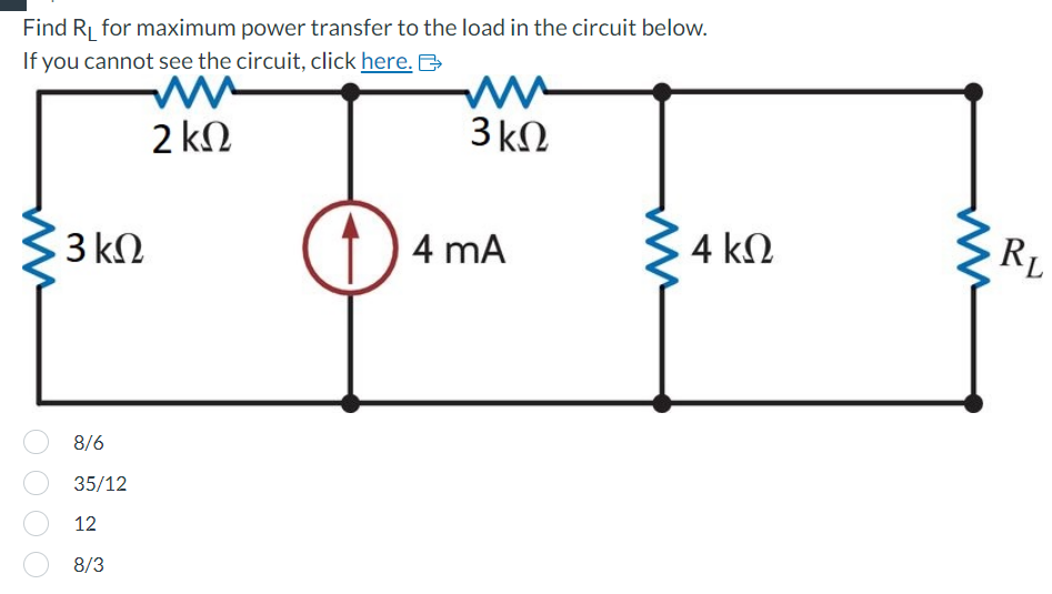 Solved Find RL for maximum power transfer to the load in the | Chegg.com