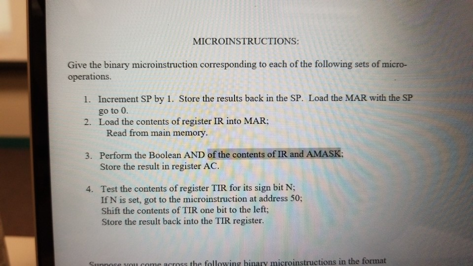 MICROINSTRUCTIONS: Give the binary microinstruction | Chegg.com
