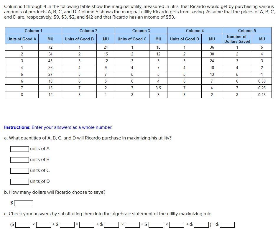 Solved Columns 1 through 4 in the following table show the | Chegg.com