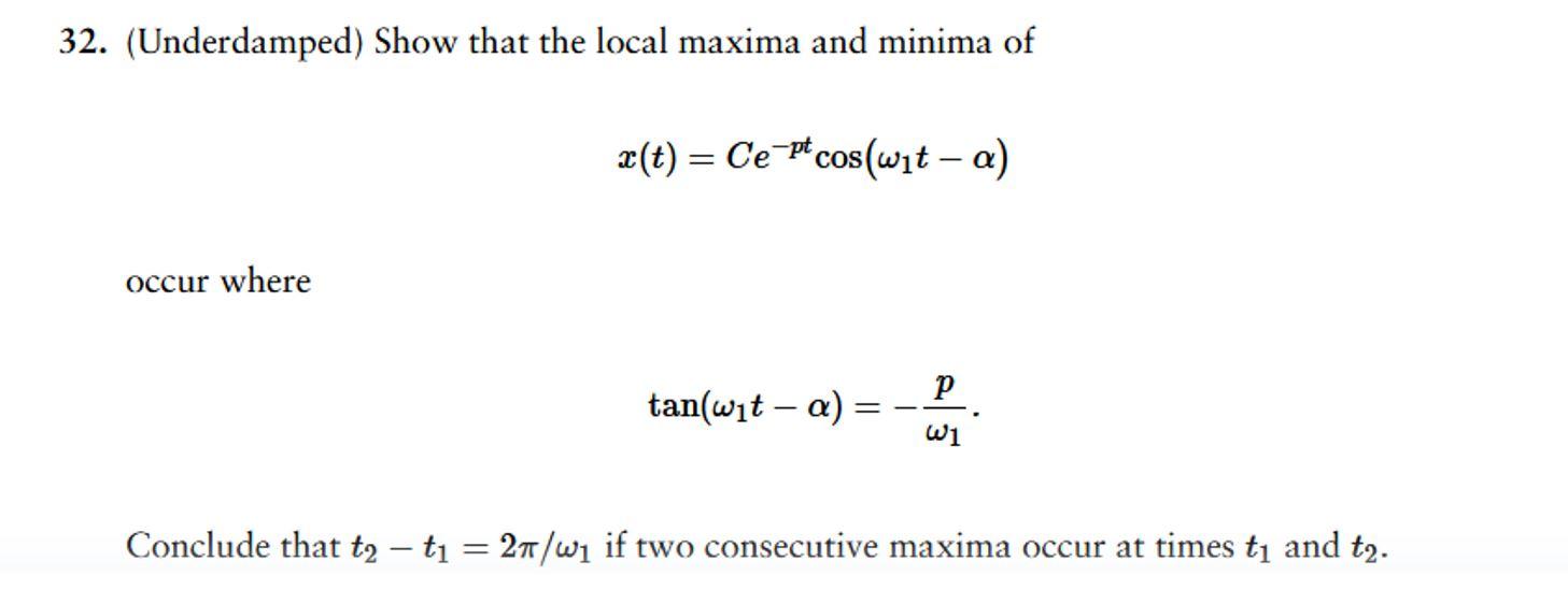 Solved 32. (Underdamped) Show that the local maxima and | Chegg.com