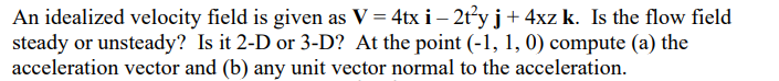 Solved An idealized velocity field is given as | Chegg.com
