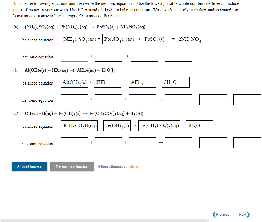 Solved Balance the following equations and then write the | Chegg.com