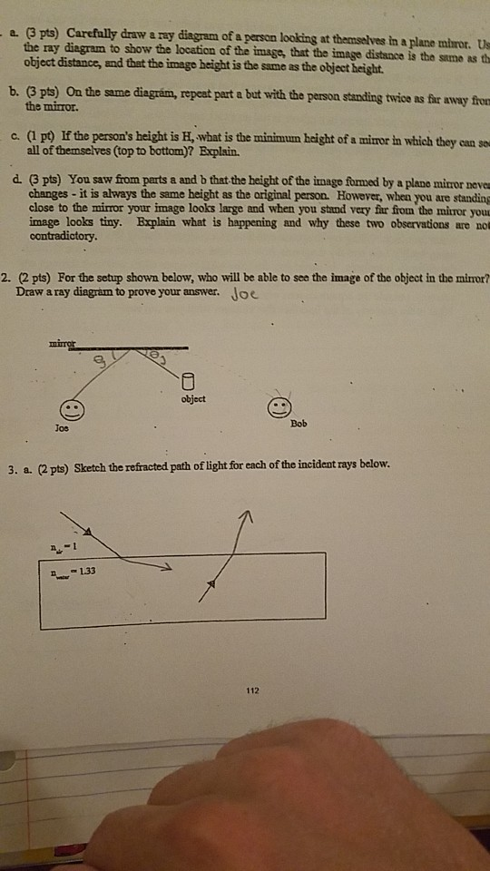 Solved а (3pts) Carefully draw aray diagram of a person | Chegg.com