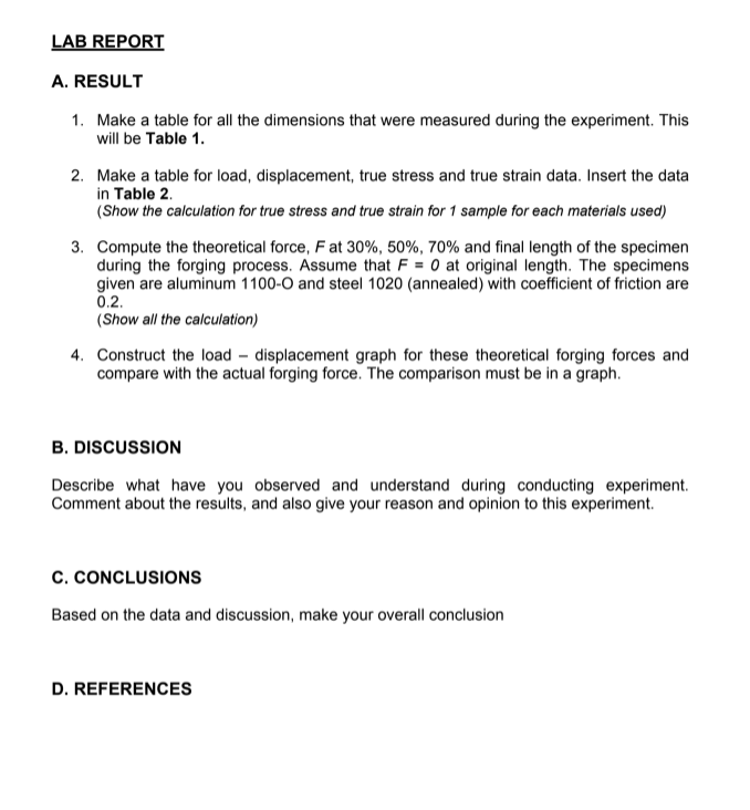 Solved LAB 2: OPEN DIE FORGING PROCESS (COLD FORGING) | Chegg.com