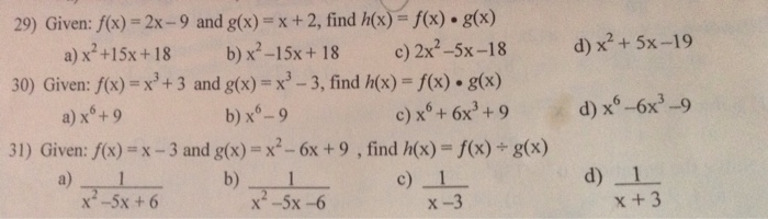 Solved Given F X 2x 9 And G X X 2 Find H X