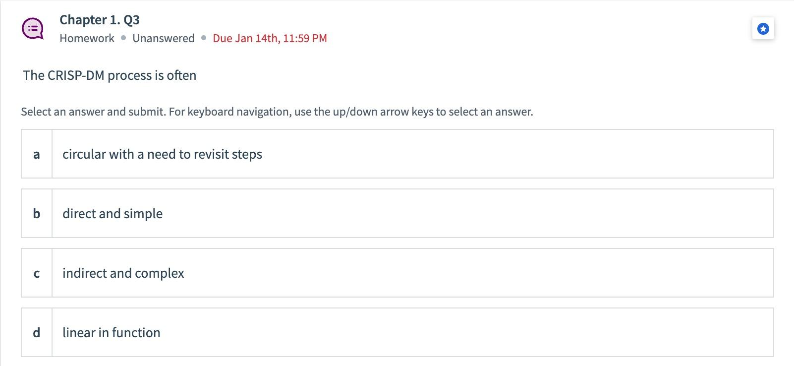 Solved Chapter 1. Q1 Homework - Unanswered − Due Jan 14th, | Chegg.com