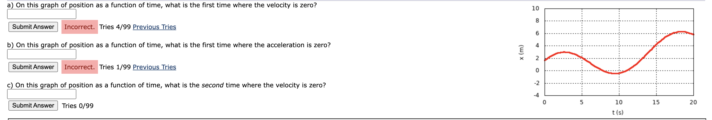 Solved a) On this graph of position as a function of time, | Chegg.com