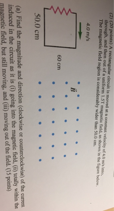 Solved A rectangular circuit is moved at a constant velocity | Chegg.com