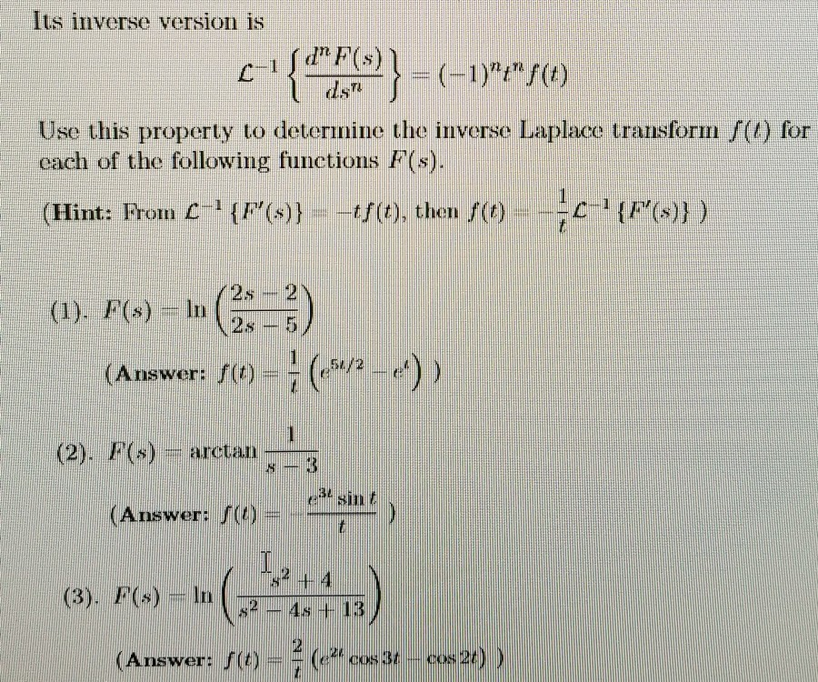 Solved The property of the derivative of Laplace transform | Chegg.com