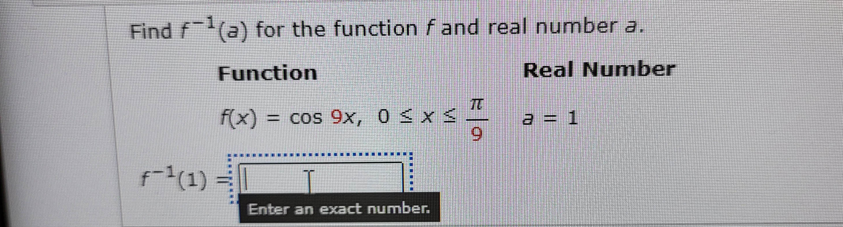 Solved Find f−1(a) for the function f and real number a. | Chegg.com
