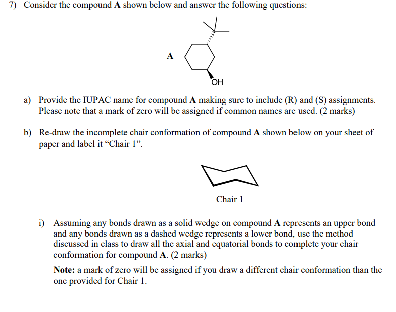 Solved 7) Consider the compound A shown below and answer the | Chegg.com