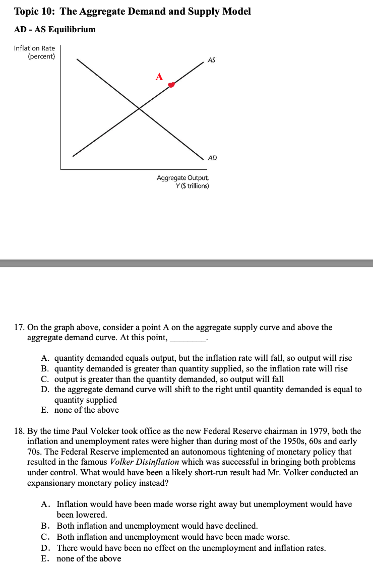 Solved Topic 10: The Aggregate Demand and Supply Model AD - | Chegg.com
