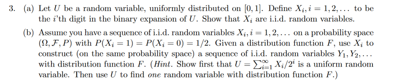Solved (a) ﻿Let U ﻿be a random variable, uniformly | Chegg.com