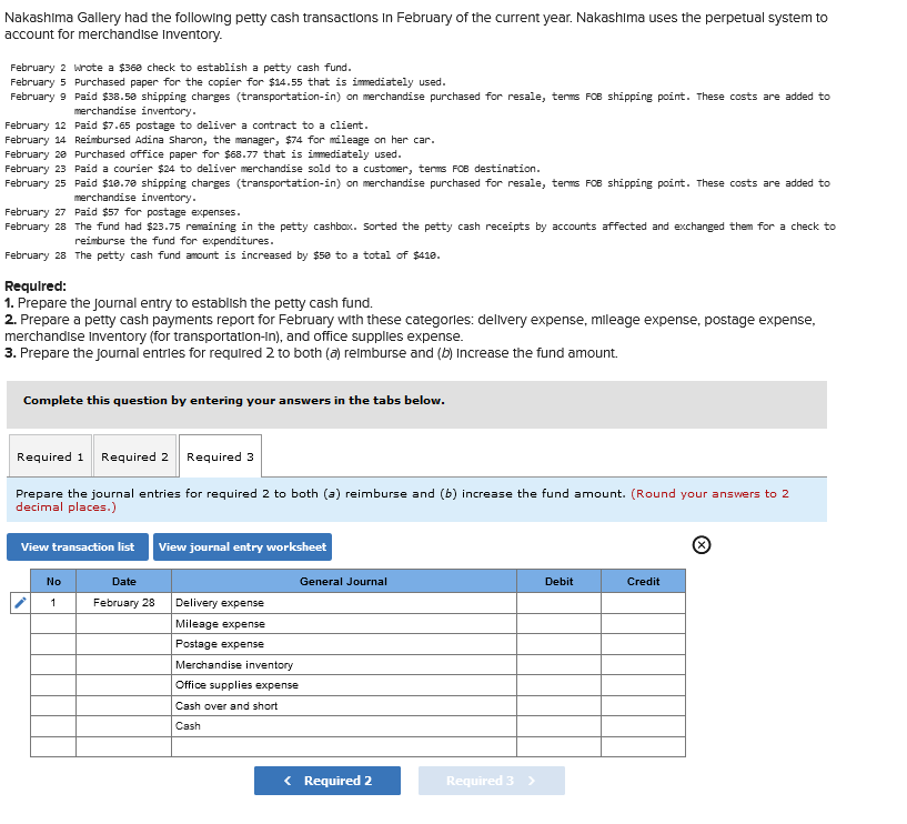 Solved Nakashima Gallery had the following petty cash | Chegg.com