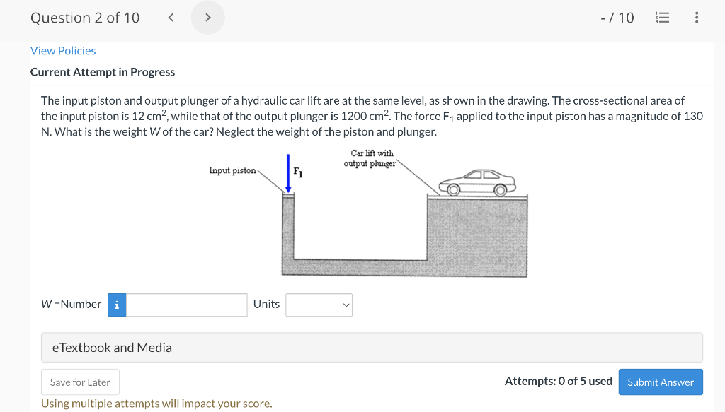 Solved The input piston and output plunger of a hydraulic | Chegg.com