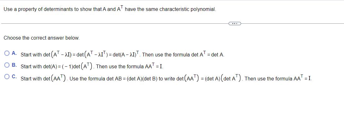 Solved Use a property of determinants to show that A and A⊤ | Chegg.com