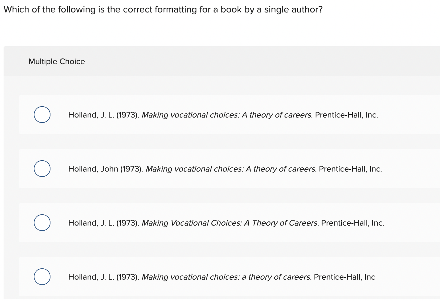 Solved Which of the following is the correct formatting for | Chegg.com