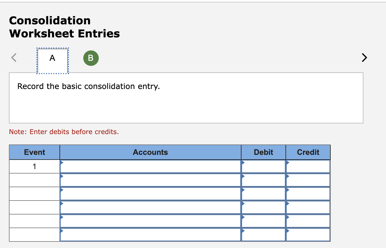 Solved Consolidation Worksheet Entries Note: Enter debits | Chegg.com