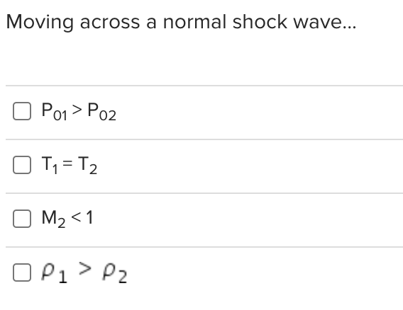 Solved Moving across a normal shock wave... P01 > Po2 O | Chegg.com