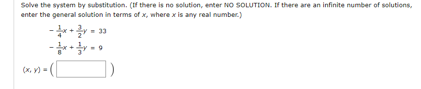 Solved Solve the system by substitution. (If there is no | Chegg.com