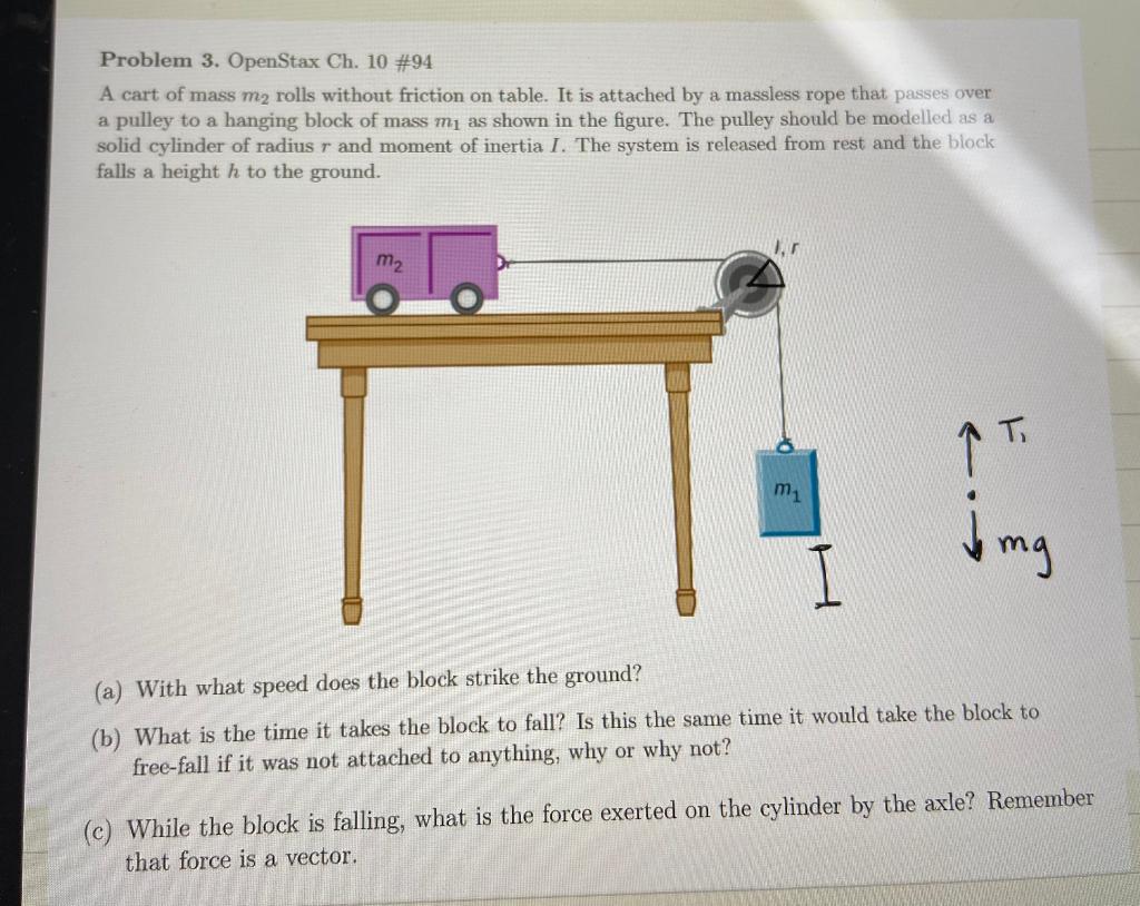 Solved Problem 3. OpenStax Ch. 10#94 A cart of mass m2 rolls | Chegg.com