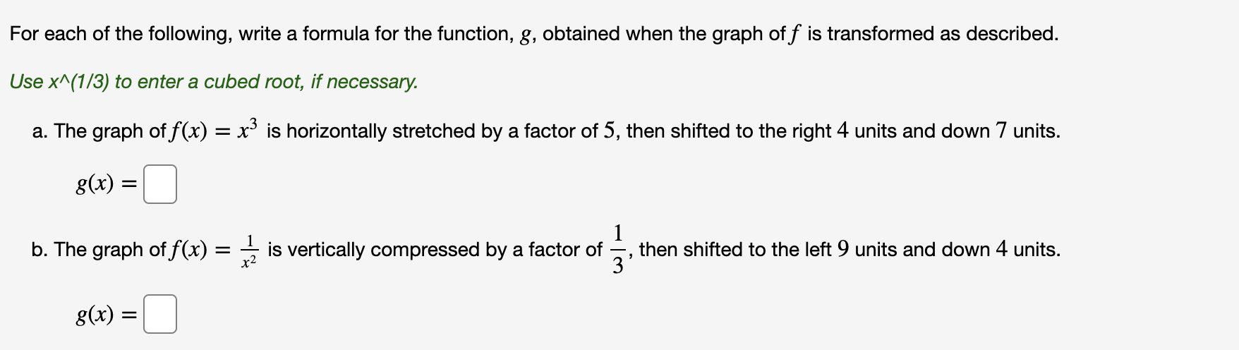 Solved For each of the following, write a formula for the | Chegg.com