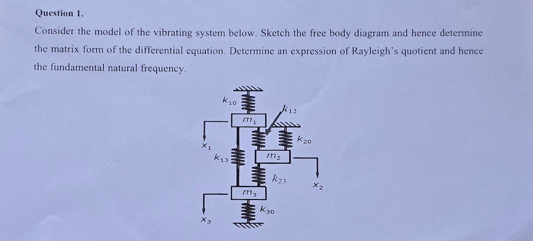 Question 1.Consider the model of the vibrating system | Chegg.com