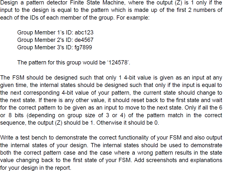 Design a pattern detector Finite State Machine, where | Chegg.com