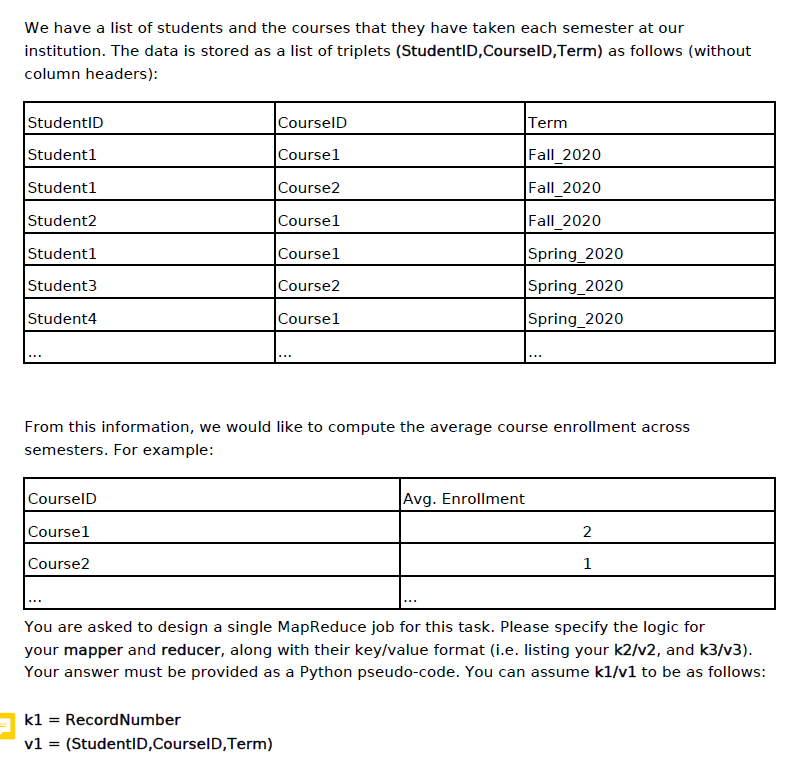 Solved We have a list of students and the courses that they | Chegg.com