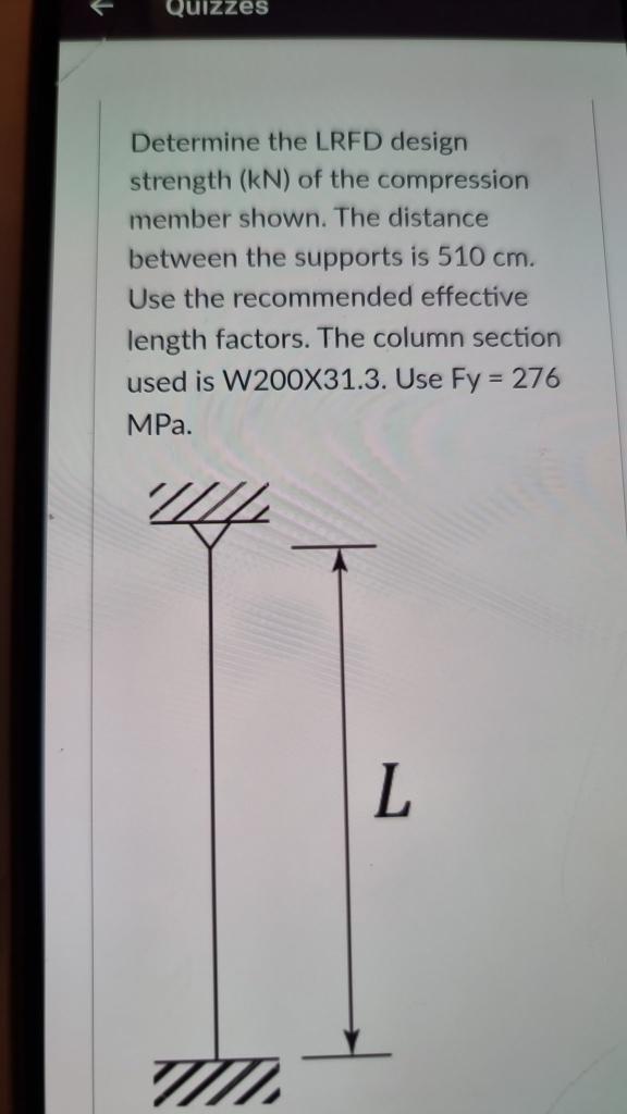Solved Quizzes Determine the LRFD design strength (kN) of | Chegg.com