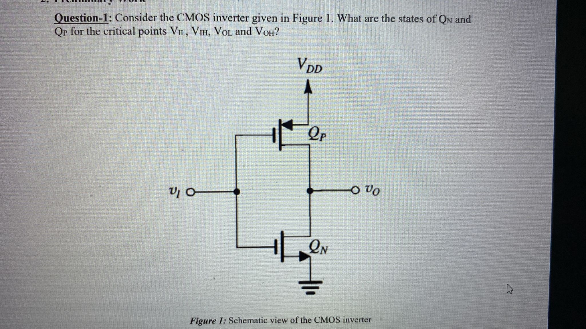 Solved Question-1: Consider the CMOS inverter given in | Chegg.com