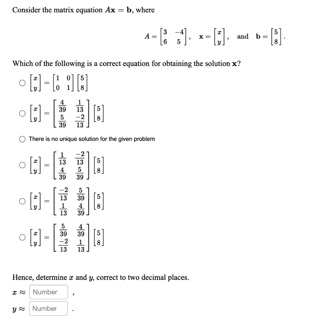 Solved Consider the matrix equation Ax=b, where | Chegg.com