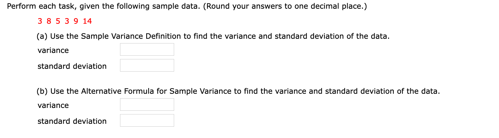 Solved Perform each task, given the following sample data. | Chegg.com