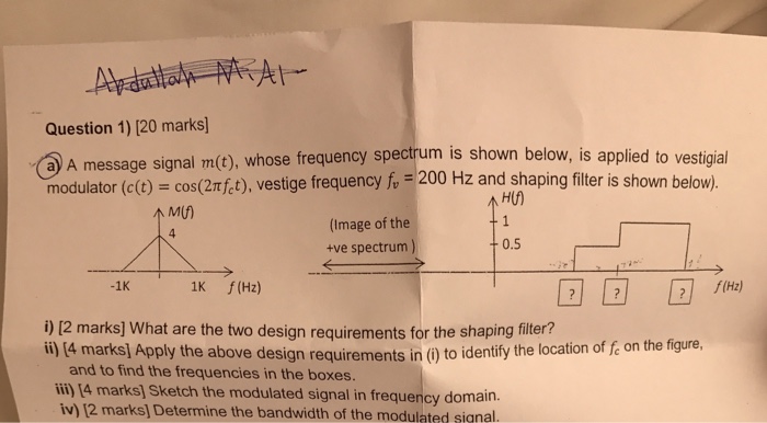 Solved A message signal m (t), whose frequency spectrum is | Chegg.com