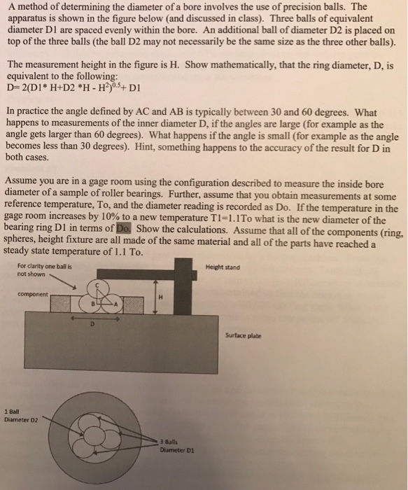 Solved A method of determining the diameter of a bore | Chegg.com