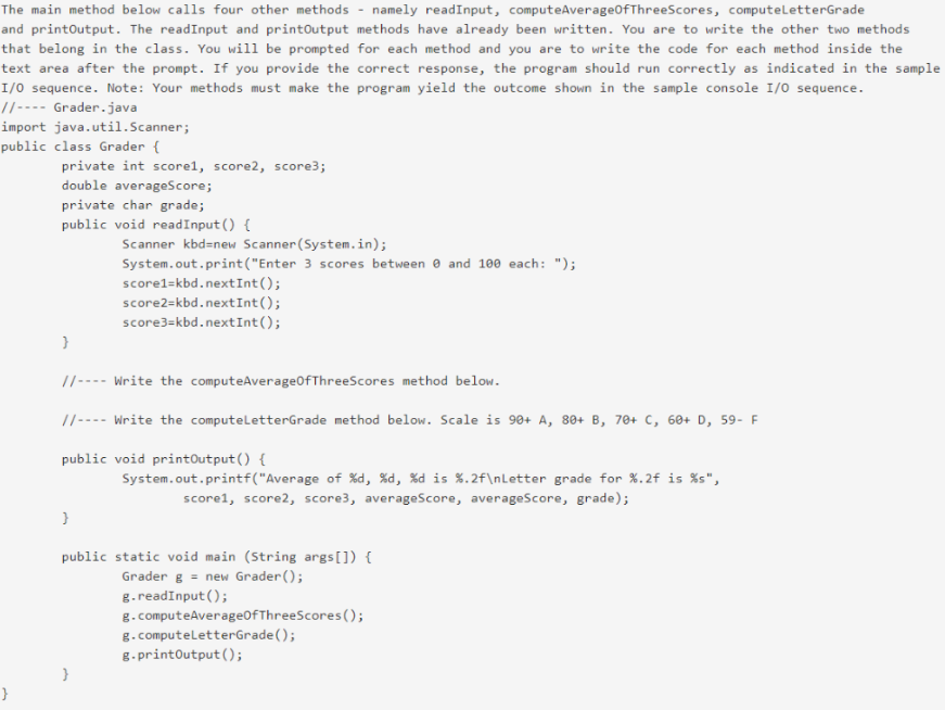 Solved The main method below calls four other methods - | Chegg.com