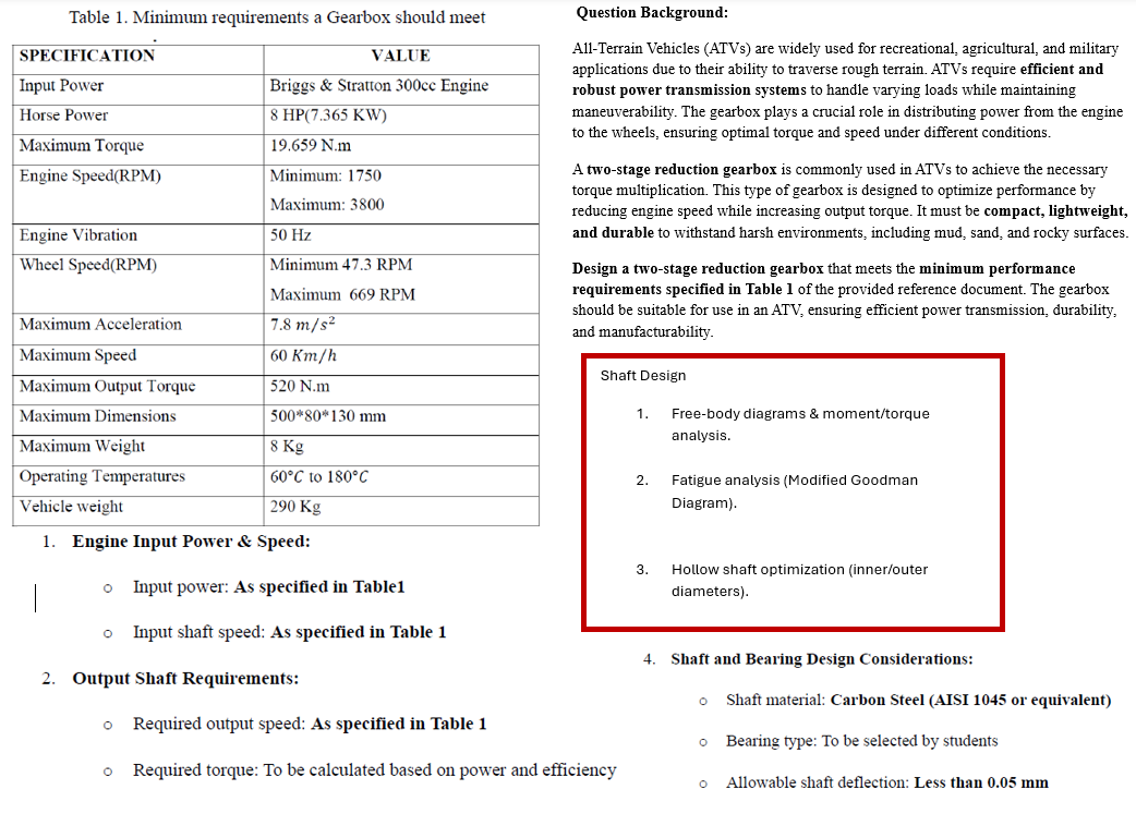 Solved Please complete required Shaft design calculations | Chegg.com