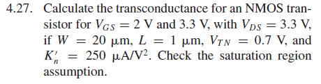Solved 4.27. Calculate the transconductance for an NMOS | Chegg.com